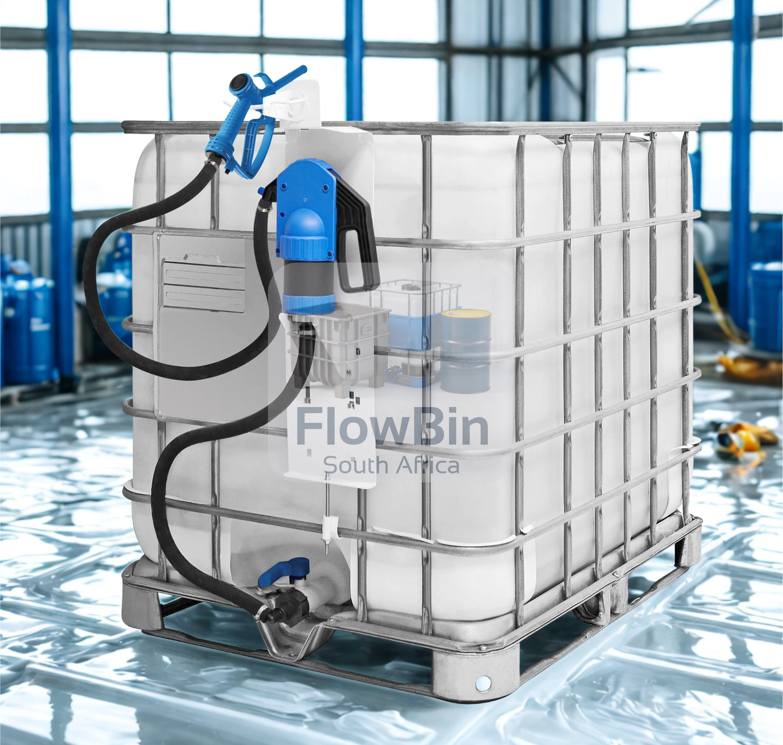 Clear 1000L IBC Tank with AdBlue Pump – Plastic Pallet Mounted